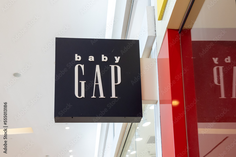 Houston, Texas, USA - March 6, 2022: A baby GAP store projecting sign ...
