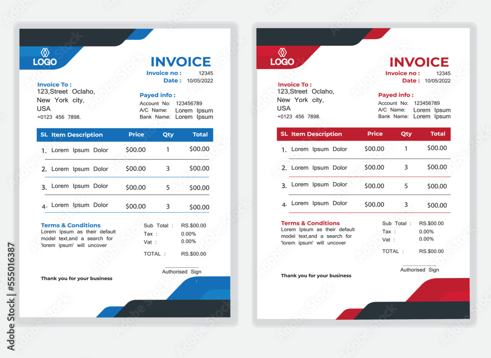 Business Minimal Corporate Invoice design template vector illustration ...