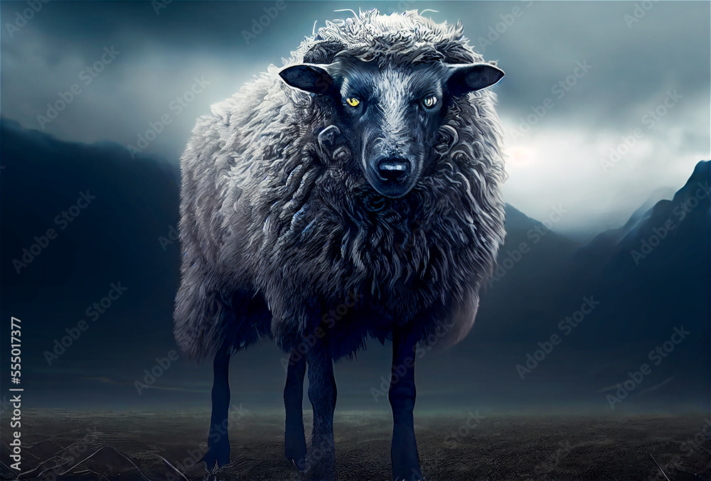 black sheep in stormy weather with an angry face Stock Illustration ...