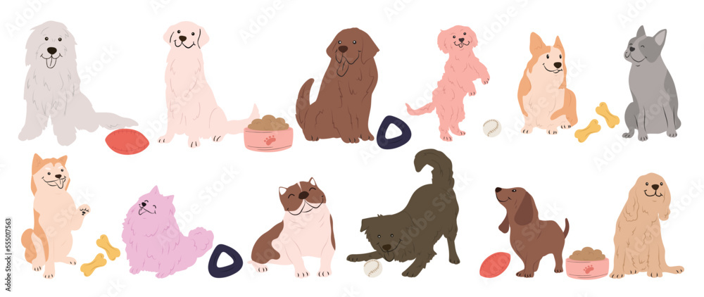 Cute and smile dog doodle vector set. Comic happy playful dog design ...