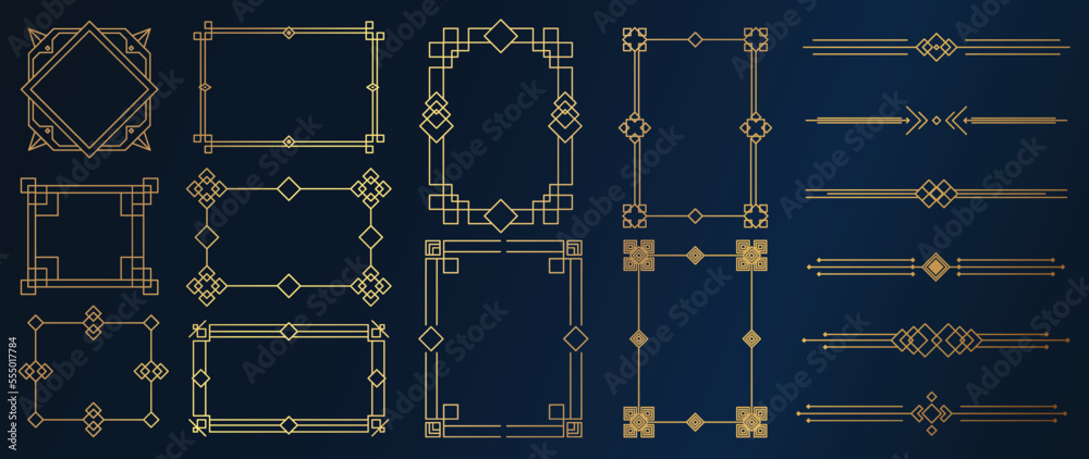 Collection of geometric art deco ornament. Luxury golden decorative ...
