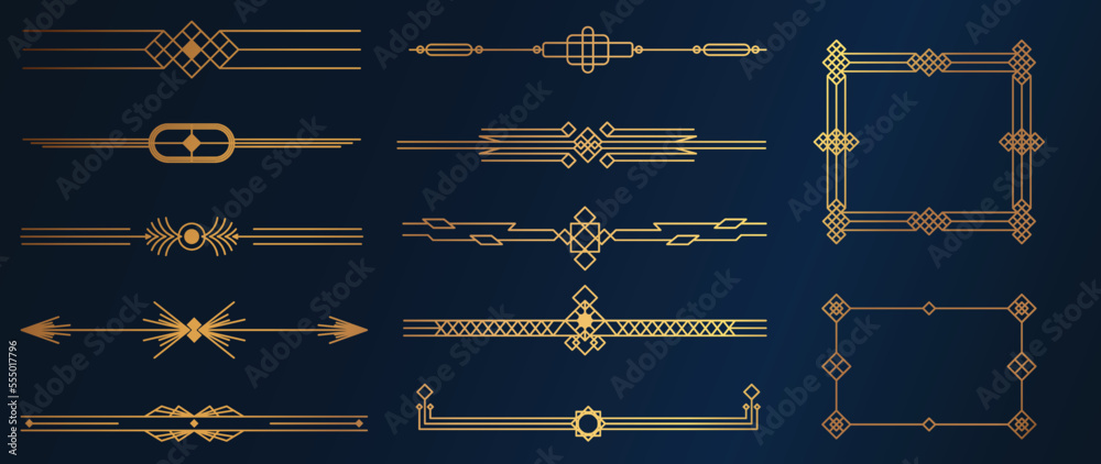 Collection of geometric art deco ornament. Luxury golden decorative ...