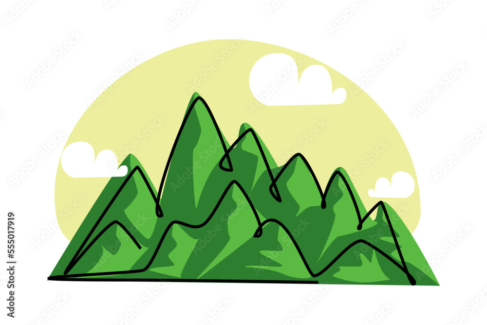 Single line drawing of a mountain and pines trees. Perfect nature ...