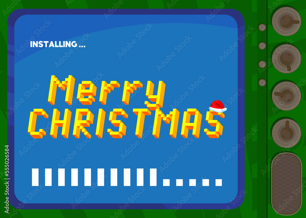 Cartoon Computer With the word Merry Christmas. Message of a screen ...