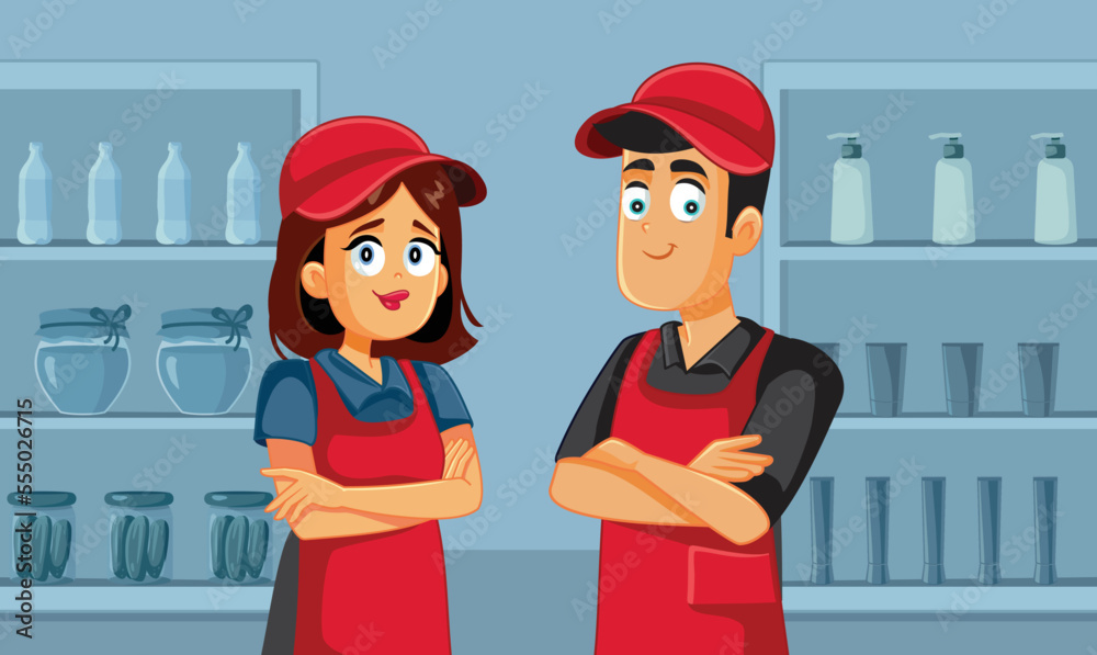 Supermarket Employees Working Together in a Grocery Store Vector ...