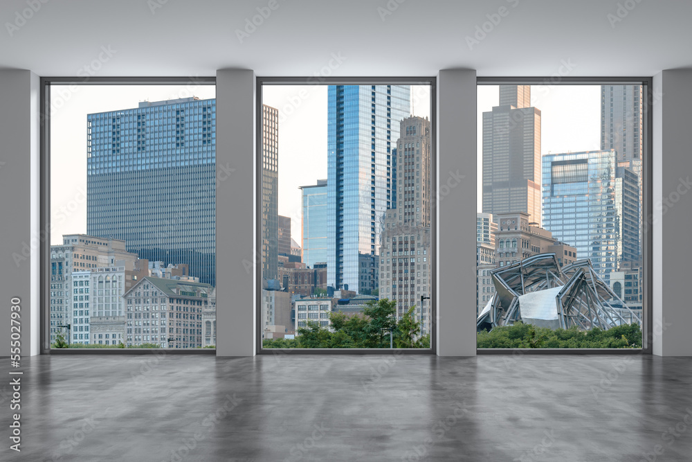 Downtown Chicago City Skyline Buildings from High Rise Window ...