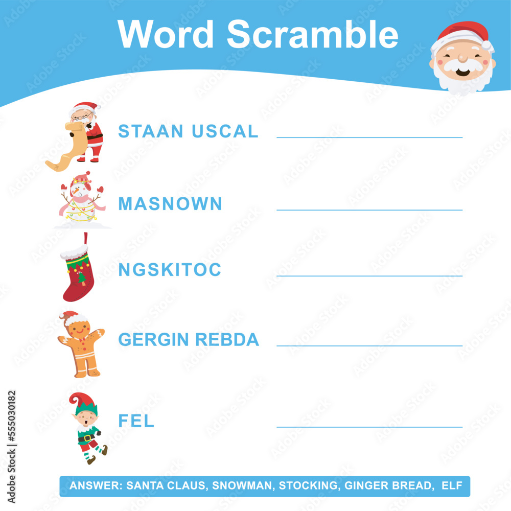 Spelling Word Scramble Game with Christmas theme. Worksheet for ...