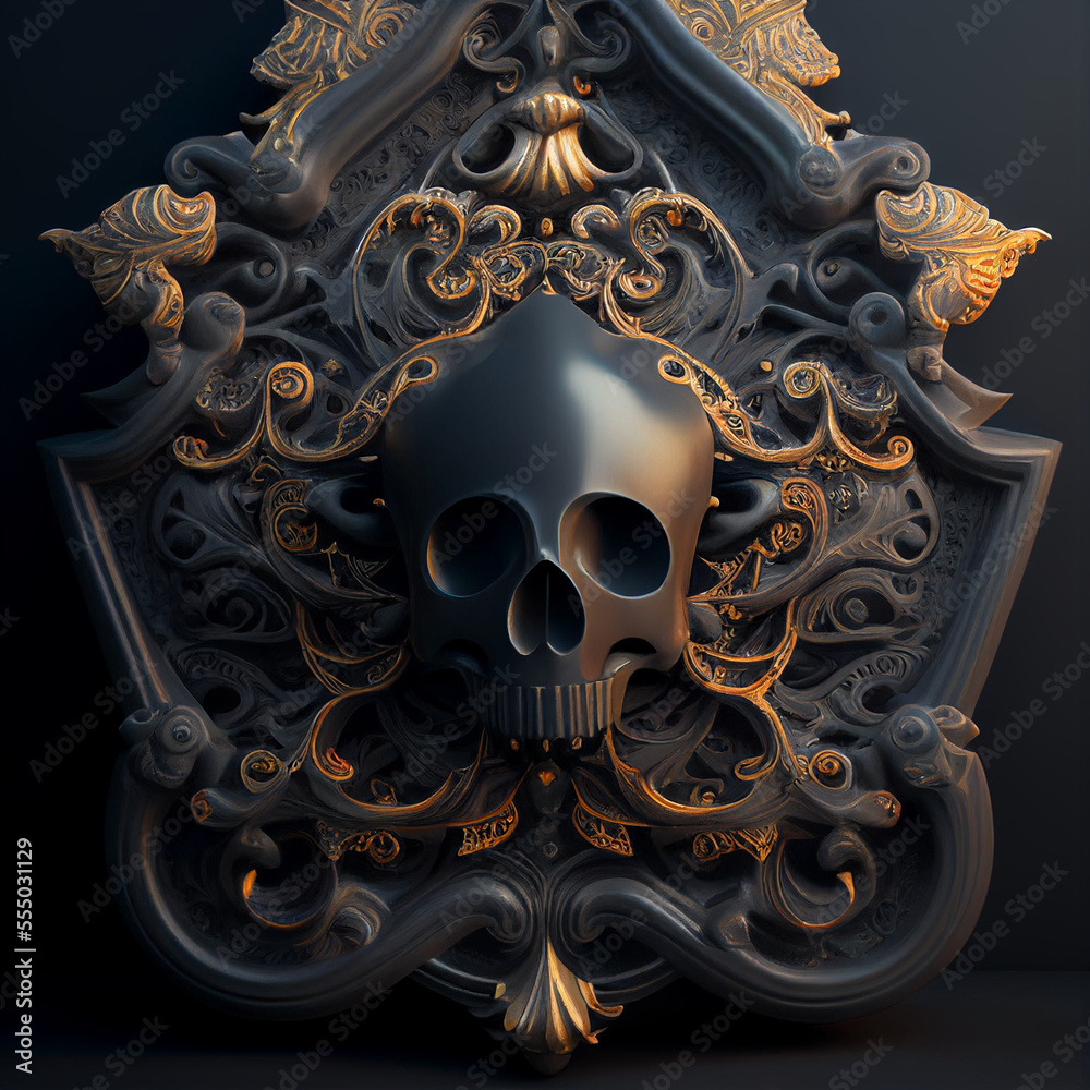 An ornate carved baroque skull sigil created with generative AI ...