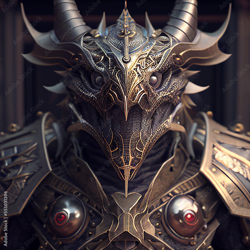 An anthropomorphic dragon wearing armor created with generative AI ...