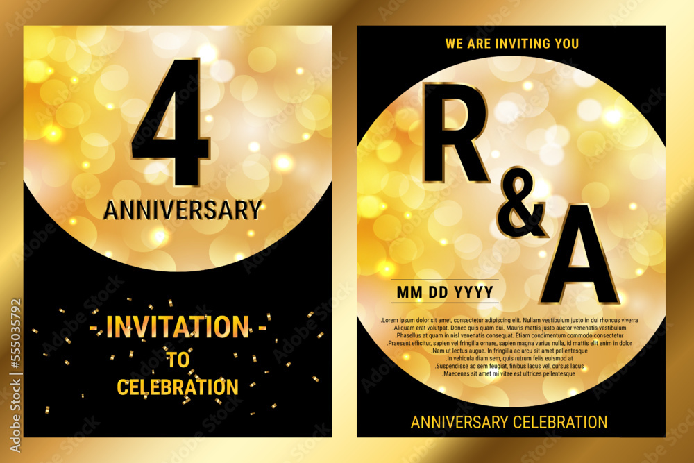 4th years birthday vector black paper luxury invitation double card ...