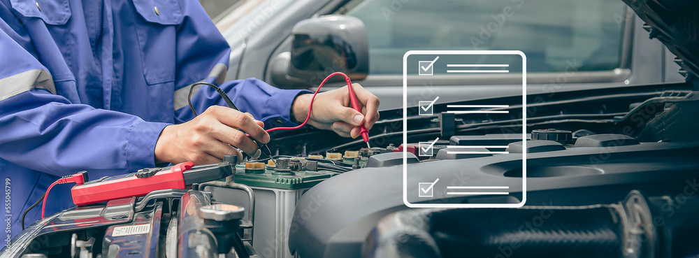 Auto mechanic checking car engine checking for engine repair, auto ...