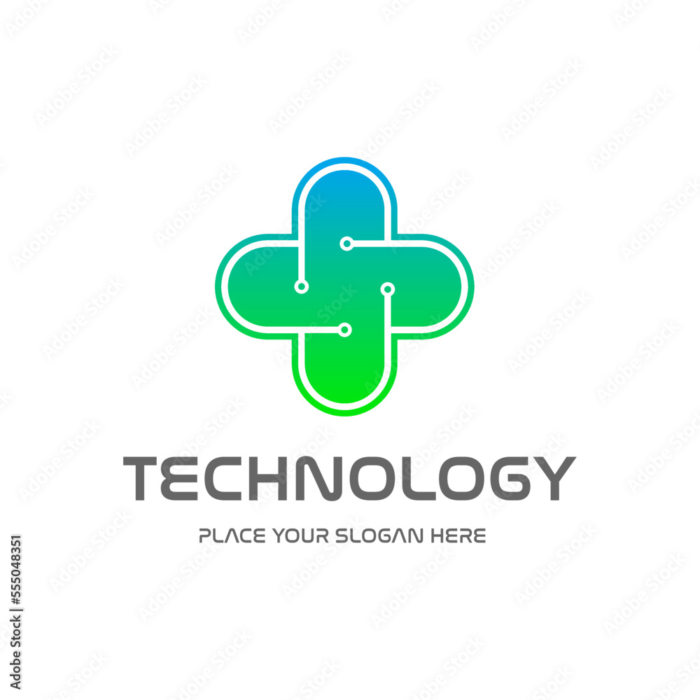 Health technology vector logo template. This design with medical symbol ...