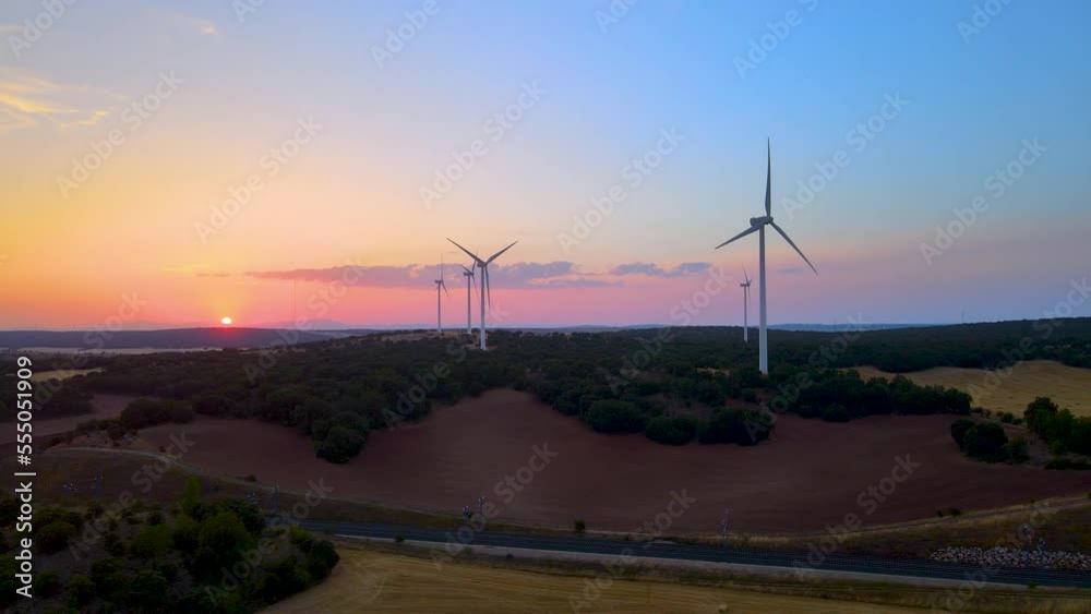 Wind turbine eco farm on beautiful golden hour. Renewable energy ...