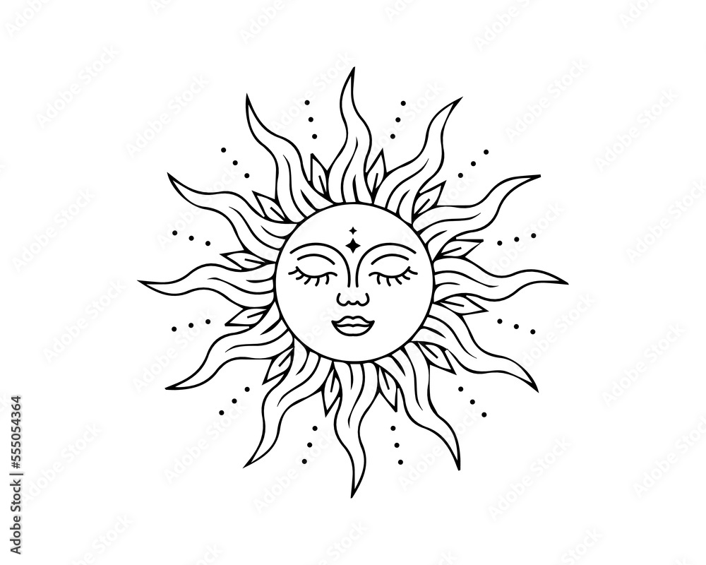 Celestial Sun Illustration, Vector Design for Fashion and Poster Prints ...