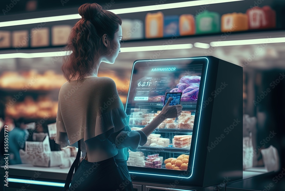 illustration of cyber interface in supermarket , machine, idea for ...