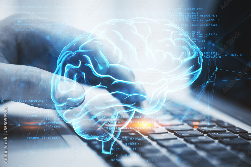 Artificial intelligence and brainstorming idea concept with digital ...