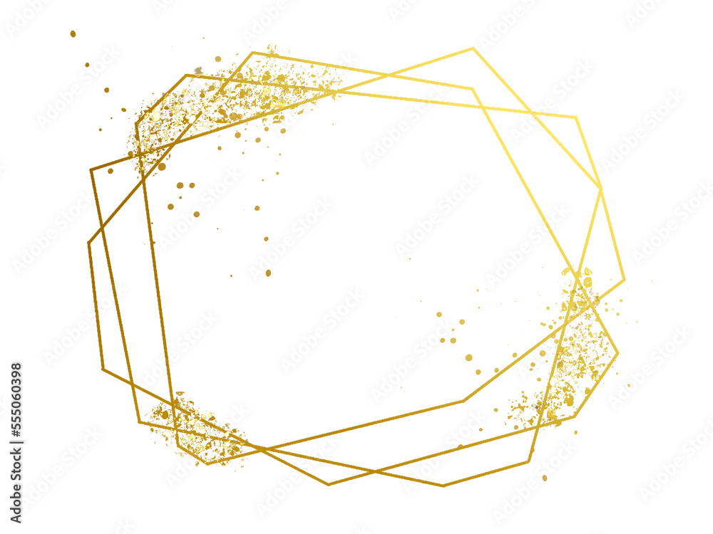 Gold frame isolated object, polygonal shape with golden splash, overlay ...