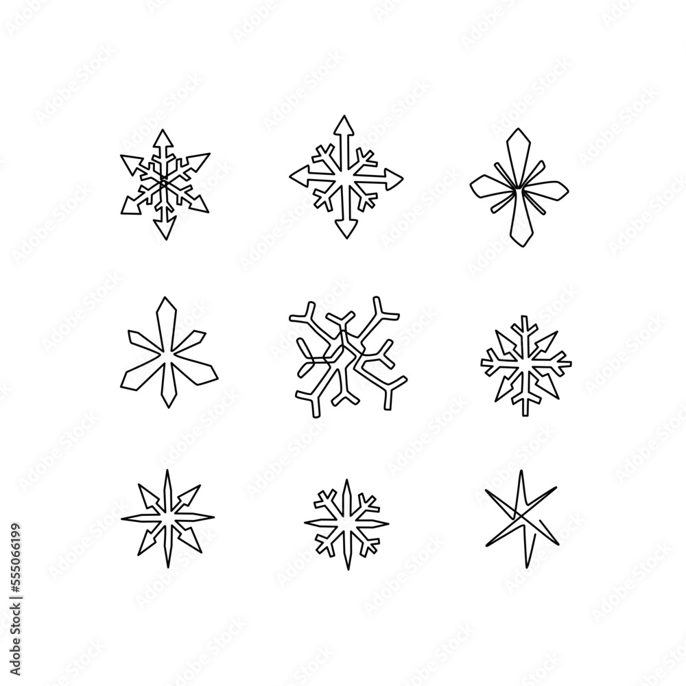Snowflakes icons set, continuous line drawing, small tattoo, print for ...