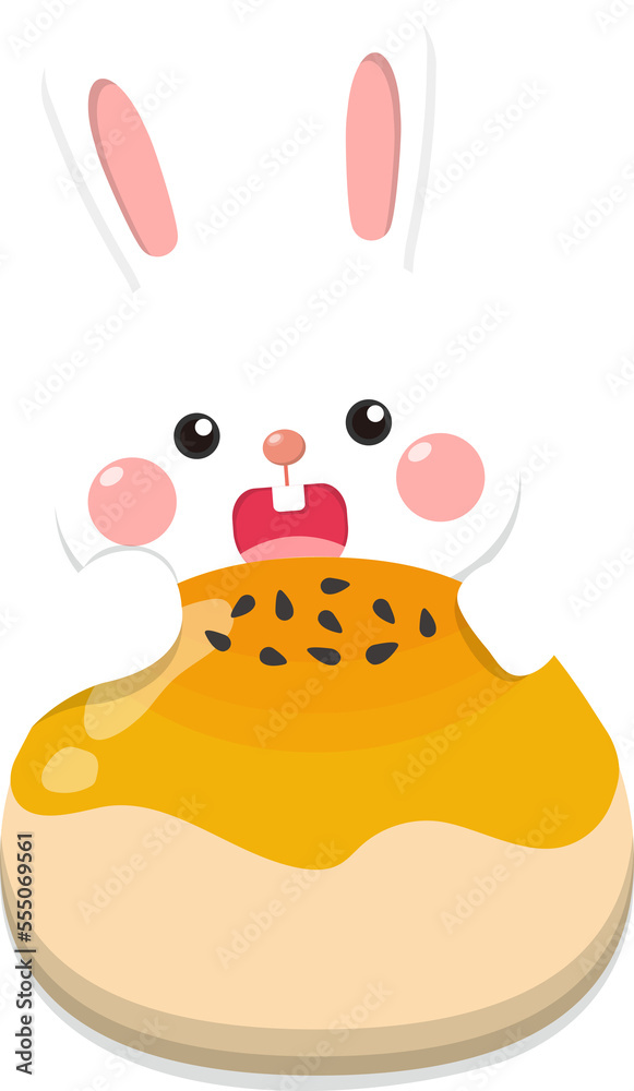 Cartoon comic vector illustration of rabbit mascot and moon cake for ...