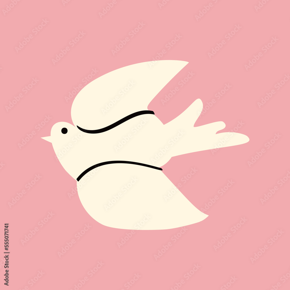 The dove bird is a symbol of peace. Simple cute vector drawing in ...