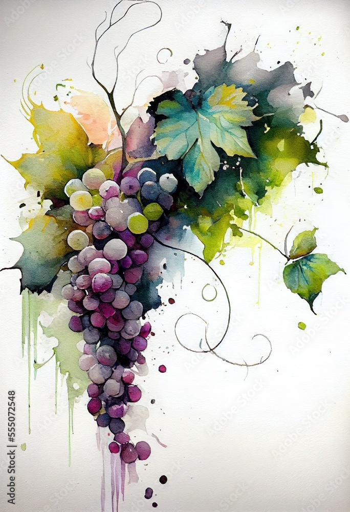 Beautiful grapevine, watercolour illustration. Generative art Stock Illustration | Adobe Stock