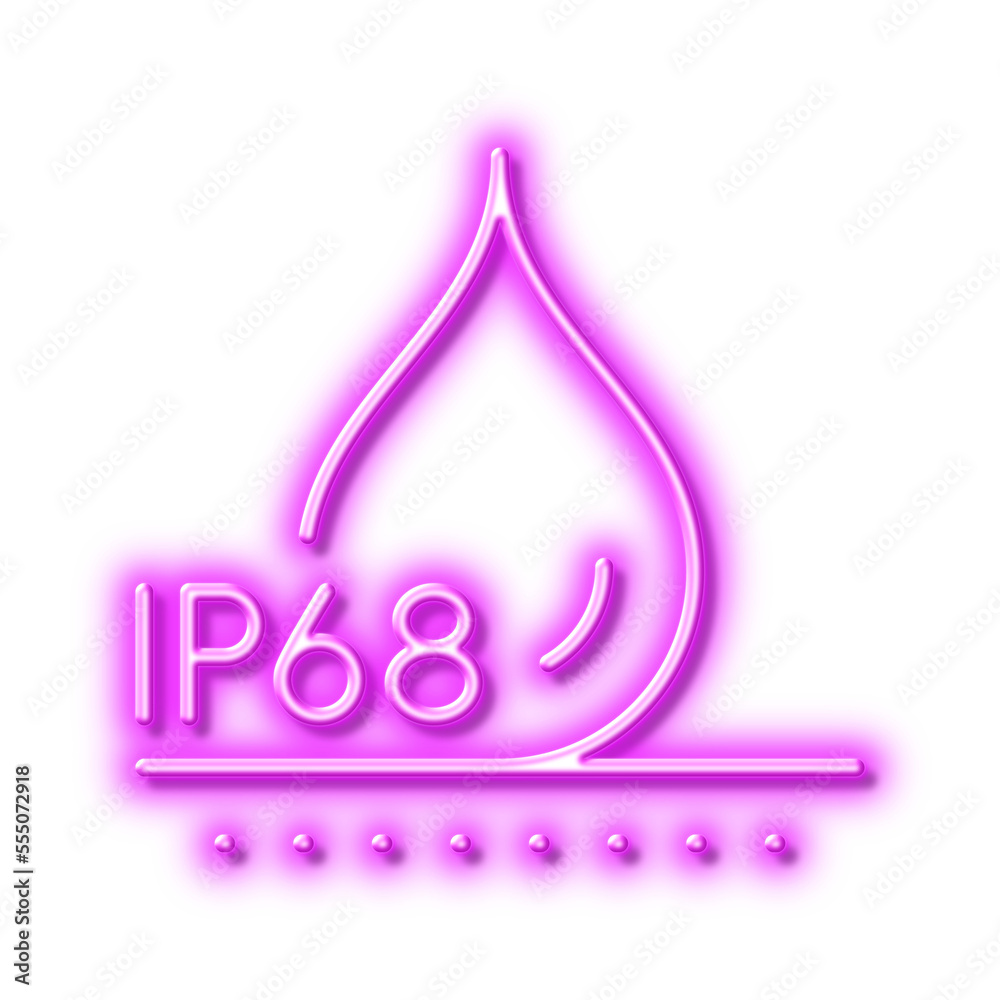 Waterproof line icon. Water resistant ip68 sign. Neon light effect ...