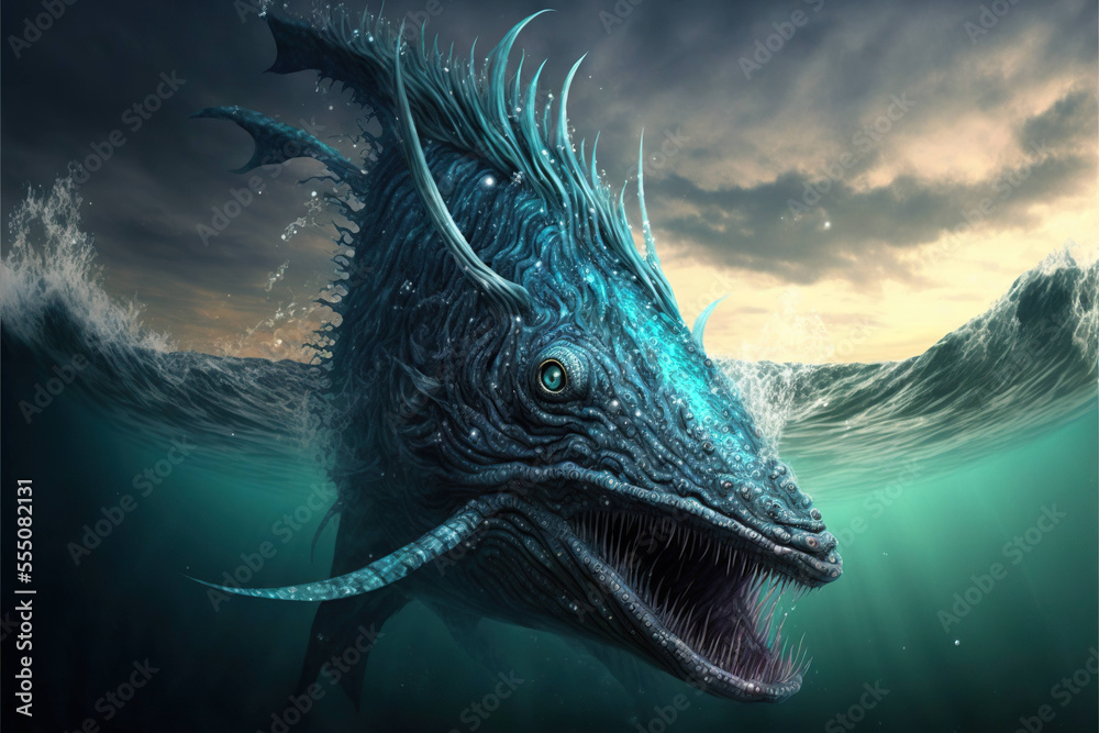Giant sea monster, terrifying fish alien Stock Illustration | Adobe Stock