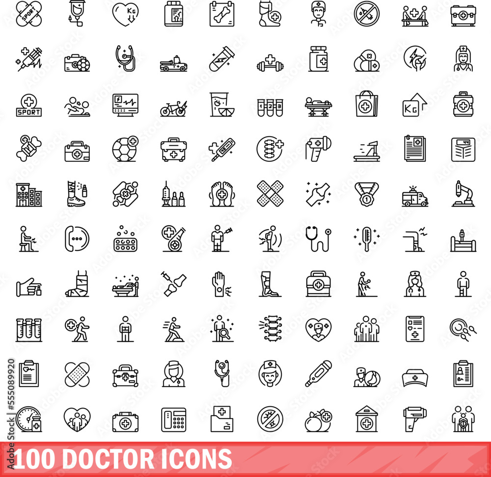 100 doctor icons set. Outline illustration of 100 doctor icons vector ...
