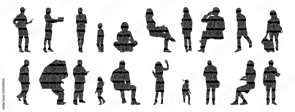 Vector illustration, Outline silhouettes of people, Contour drawing ...