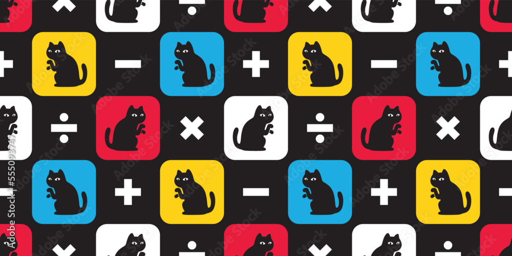 cat seamless pattern black kitten vector calico checked plus minus ...