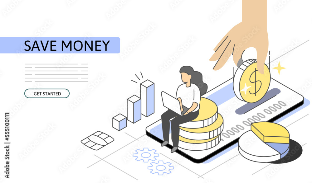 Save money Isometric Concept. Use for web page, banner, infographics ...