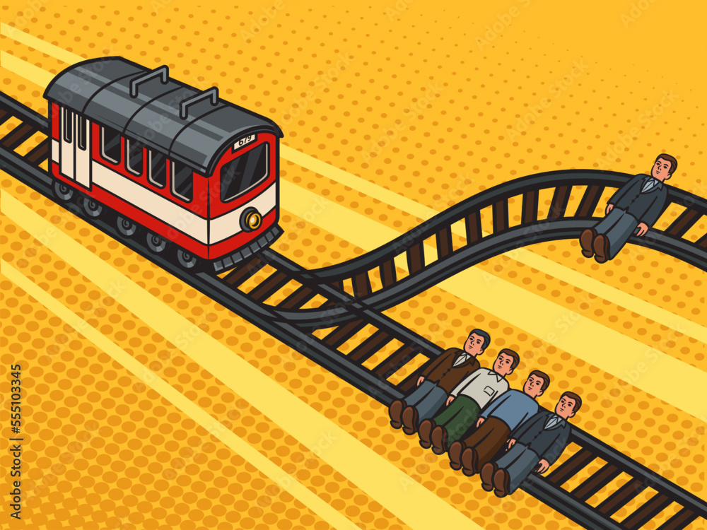 Trolley problem pinup pop art retro vector illustration. Comic book ...