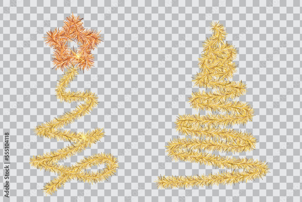 Vector Christmas tinsel. Gold tinsel png, gold garland png, decor ...