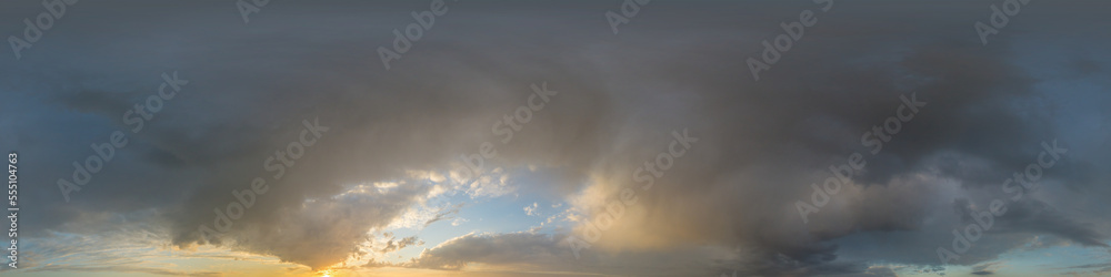 Dramatic sunset sky panorama with Cumulus clouds. Seamless hdr 360 pano ...
