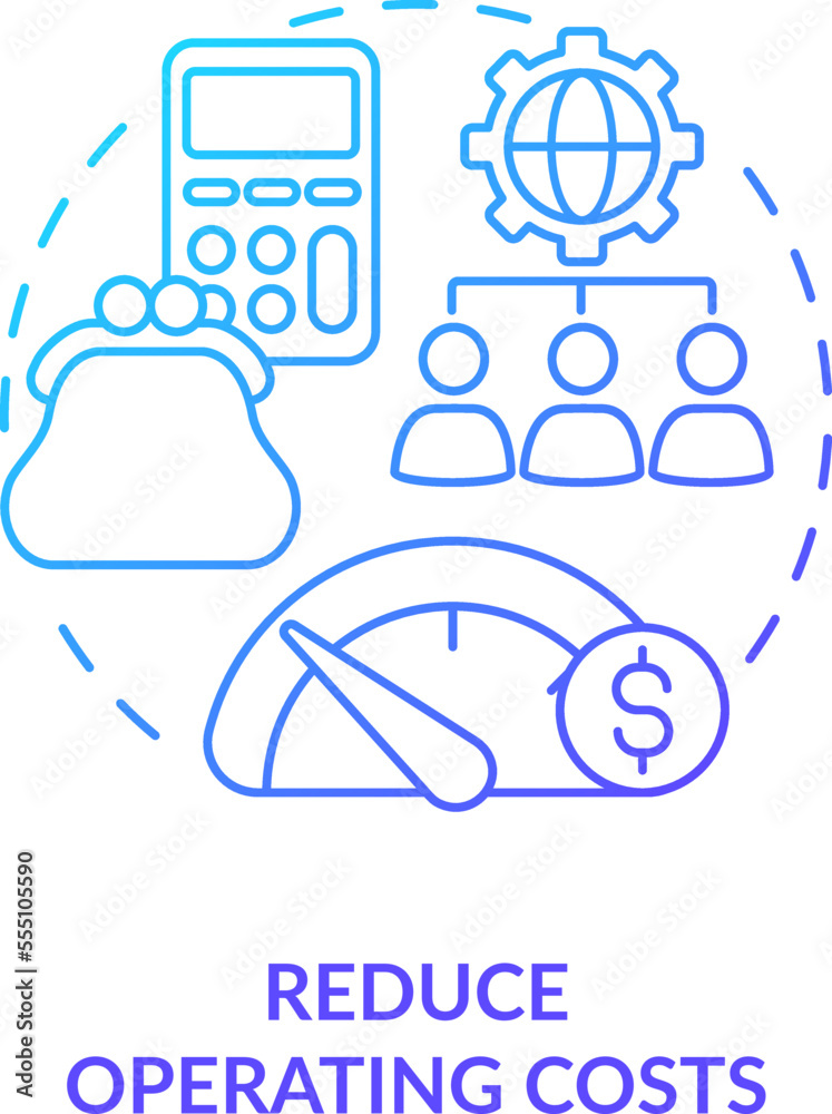Reduce operating costs blue gradient concept icon. Outsourcing benefit ... Reduce operating costs blue gradient concept icon. Outsourcing benefit ...