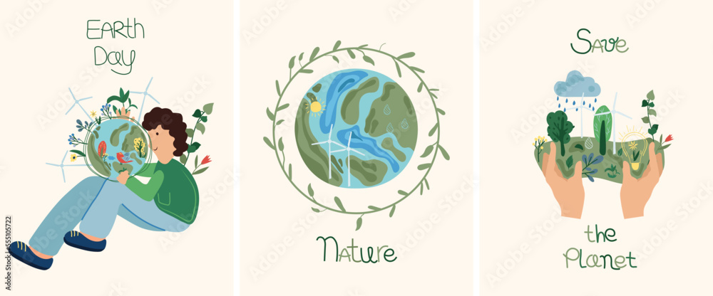 Vetor de Save nature with the help of ecology. The concept of saving ...