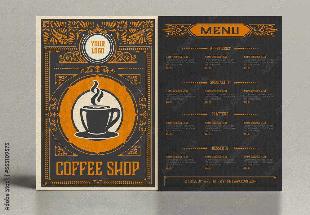 Vintage Coffeeshop Menu Layout Stock Template | Adobe Stock