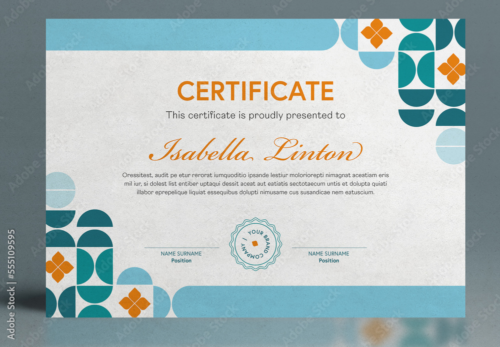 Landscape Certificate with Blue Accents Layout Stock Template | Adobe Stock
