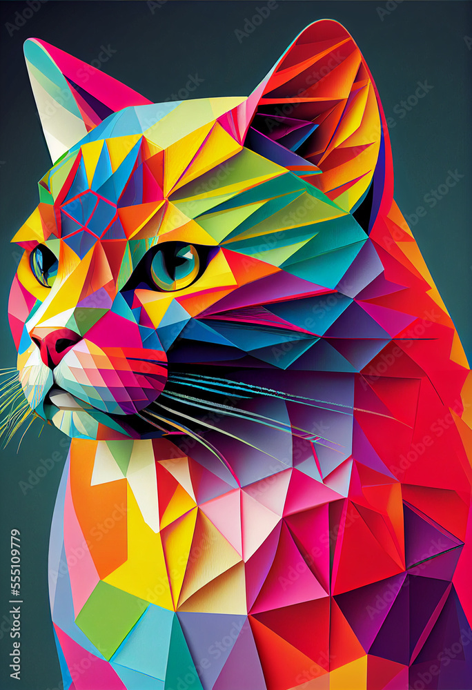 Geometric Cat poster with low poly design Stock Illustration | Adobe Stock