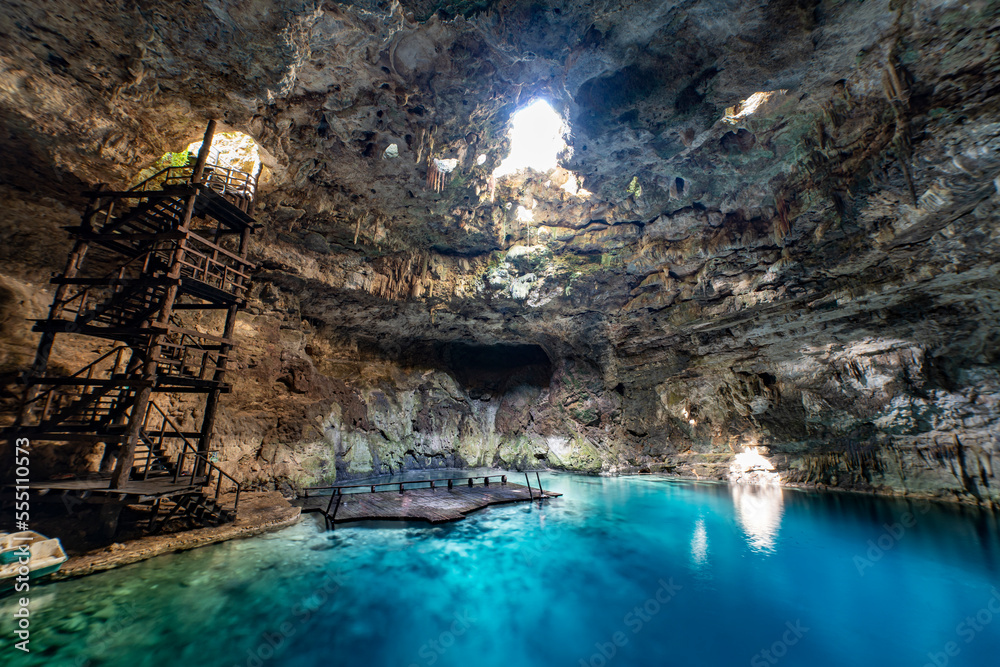 Mexican Cenote, Yukatan penisula. Cenote X'ux Ha. Natural sinkhole cave ...