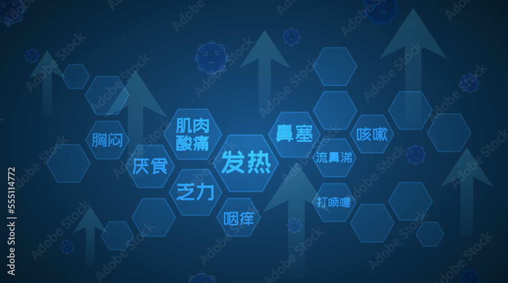 Chinese translation: fever, cough, muscle aches, fatigue, sneezing ...
