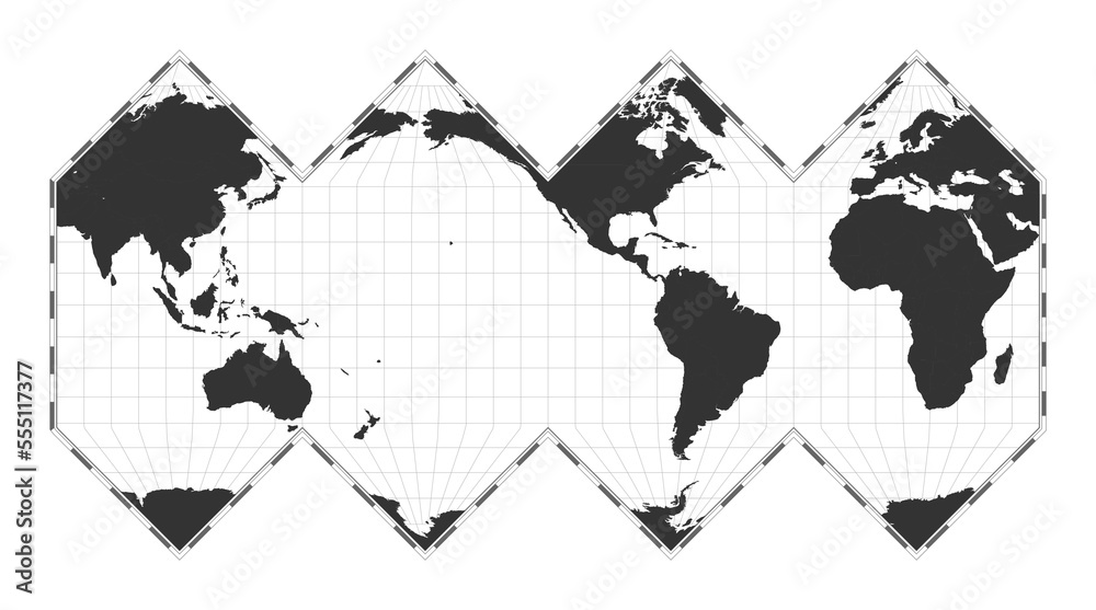 Vector world map. HEALPix projection. Plain world geographical map with ...