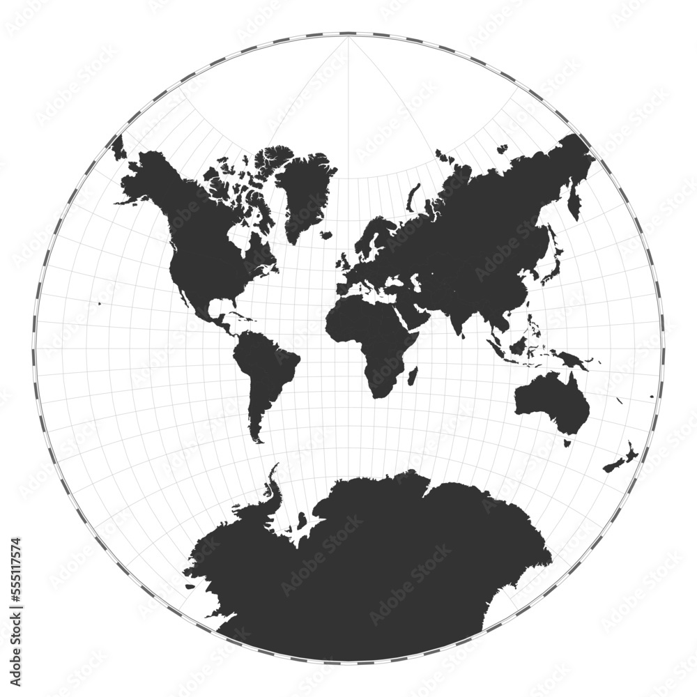 Vector world map. Lagrange conformal projection. Plain world ...