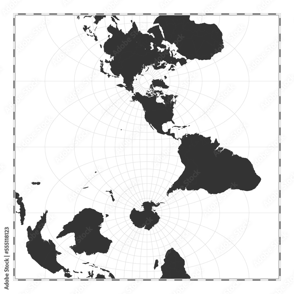 Vector world map. Transverse spherical Mercator projection. Plain world ...
