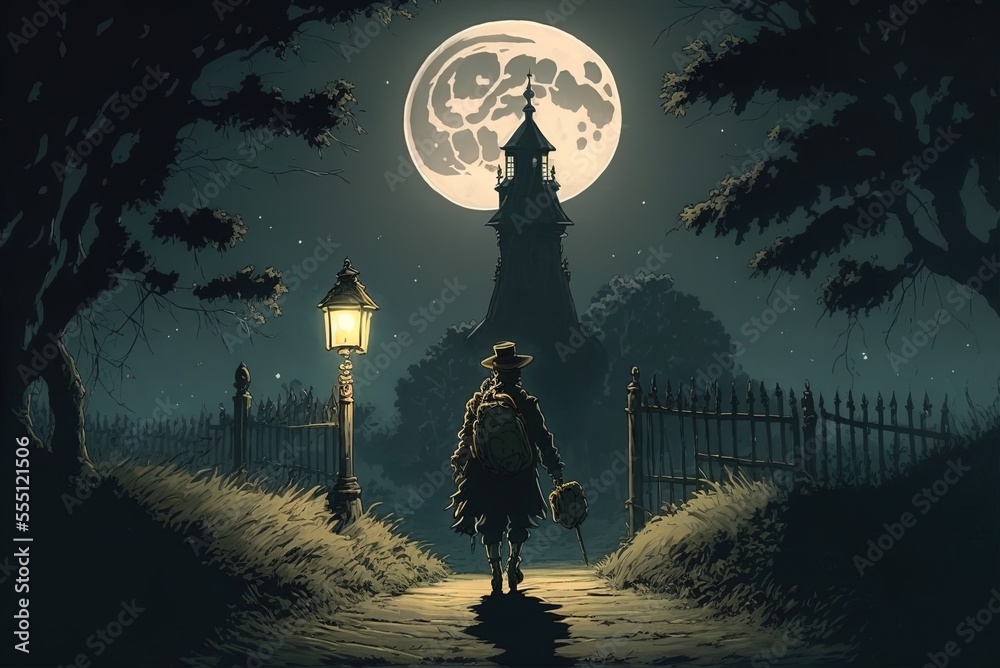 The full moon is a good omen for a nighttime stroll in this cartoon ...