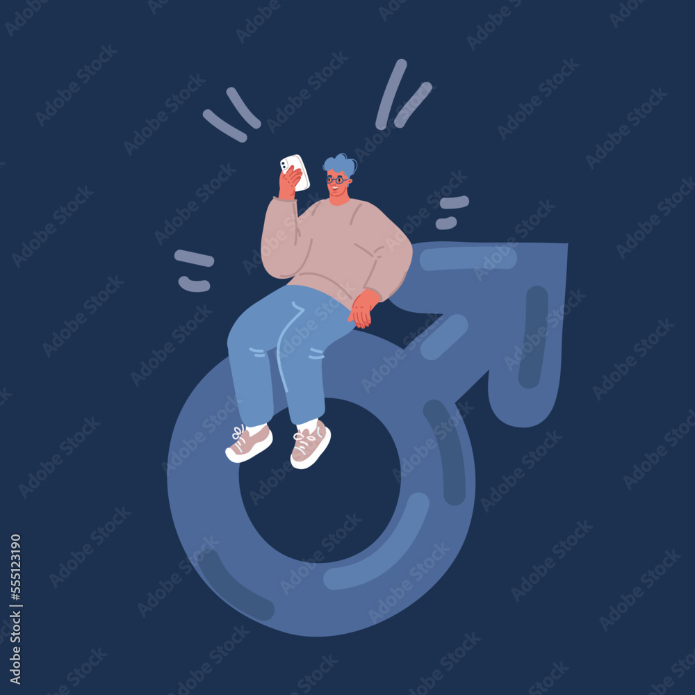 Cartoon vector illustration of Gender symbol and man sitting at male ...