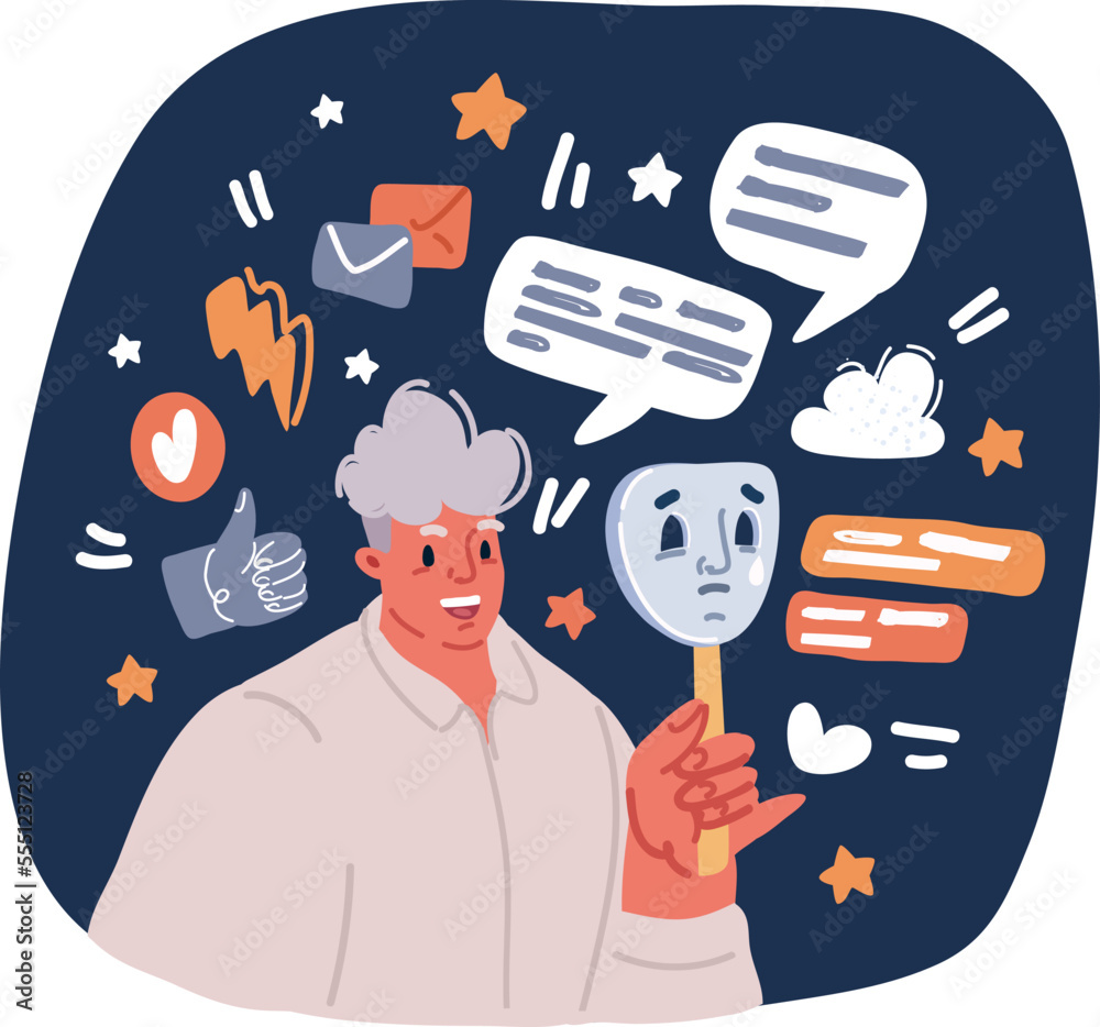 Cartoon vector illustration of Character male wearing Fake sad face ...