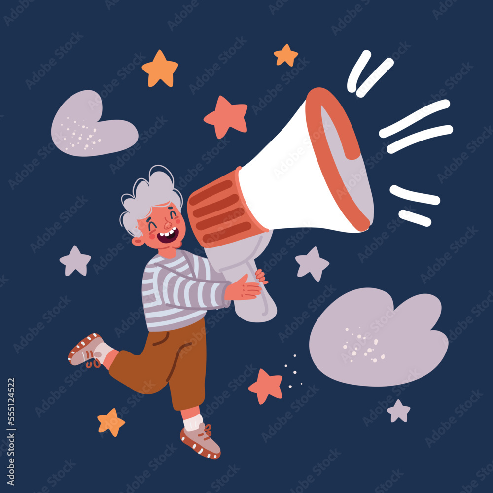 Cartoon vector illustration of happy cute little kid boy holding ...