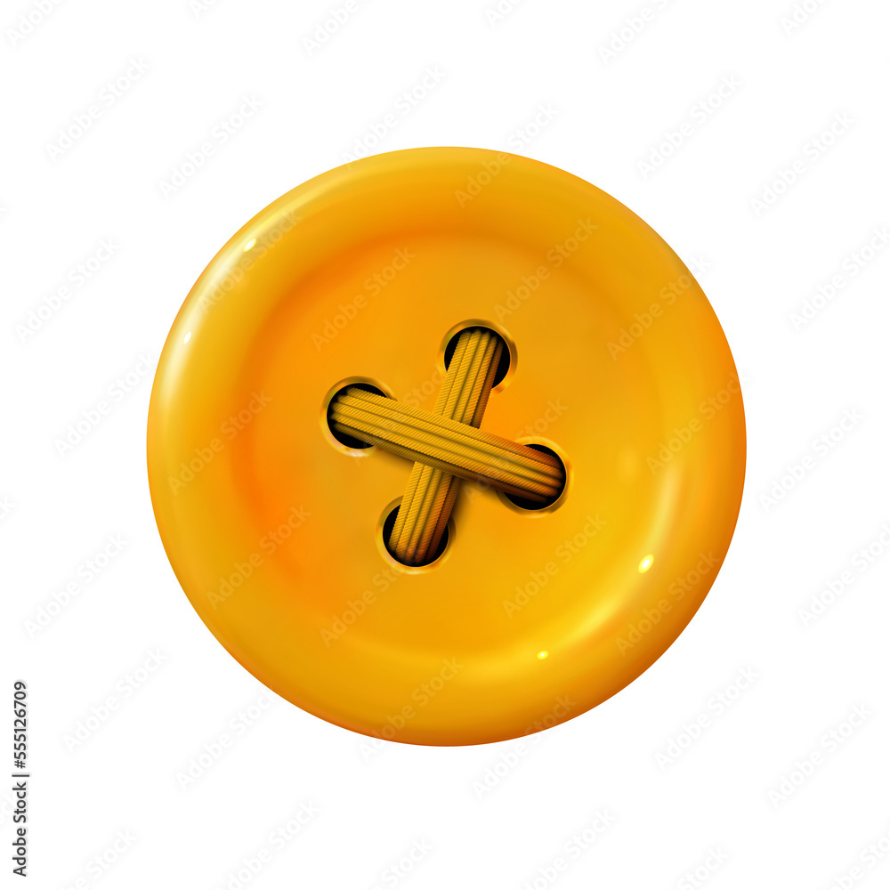 Clothes button, icon. Detailed realistic plastic sewing button orange ...