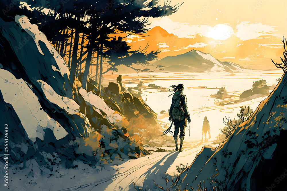 Manga style drawing of a future dystopian landscape. Surreal painting ...